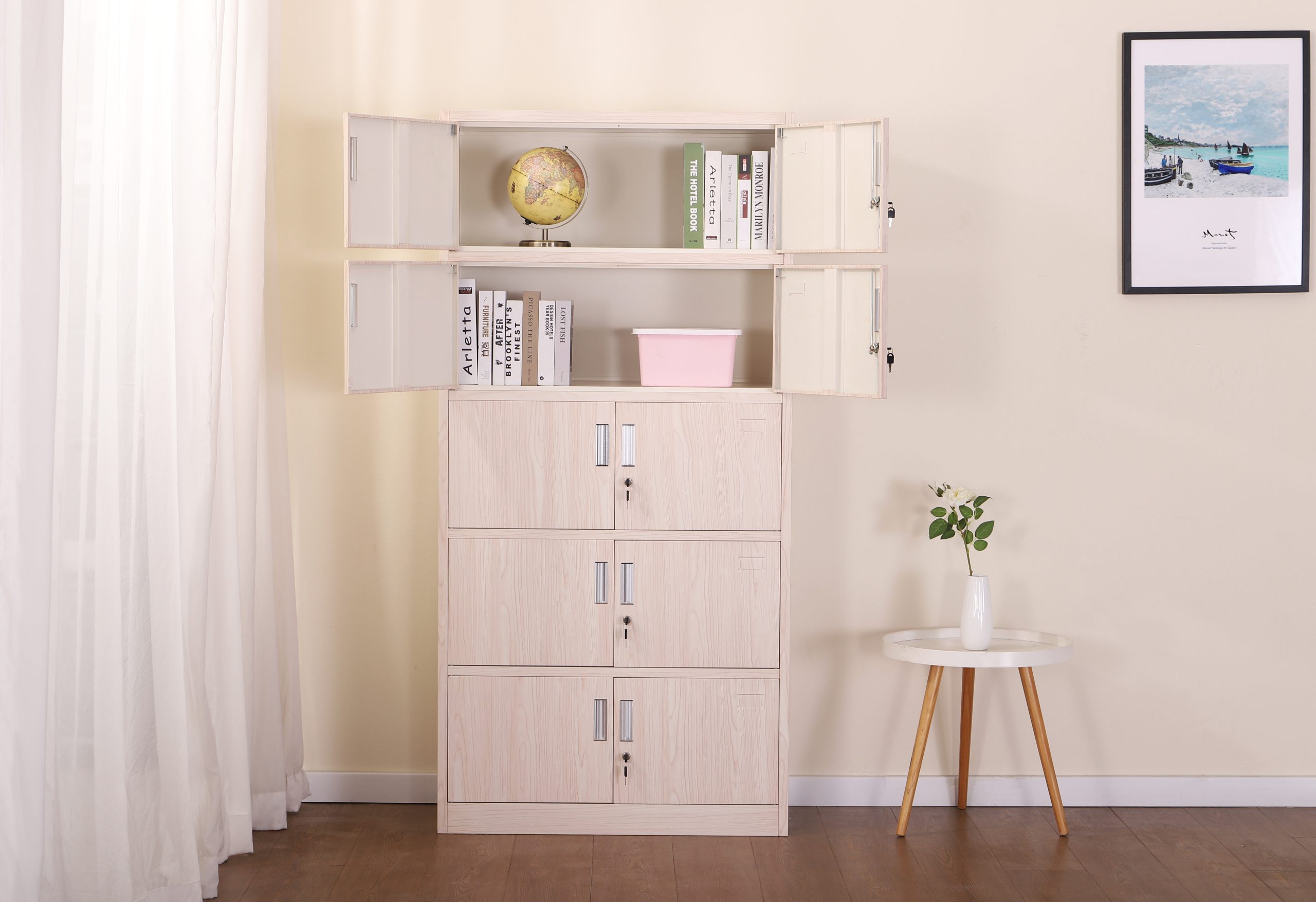 Wood Metal Filing Cabinet 5 Tier Transfer Printing Steel Cupboard - IGO